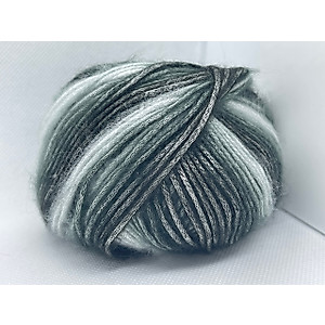Black, Grey, White Picasso Fuzzy with Subtle Sheen Yarn, Polyester, Acrylic Blend 50 gram 125 Yards