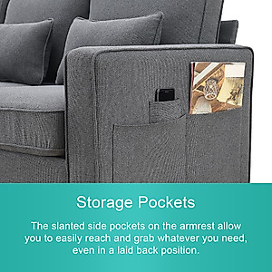 WIIS' IDEA 104" Modern Sectional Sofa Couch,4-Seater Modern Linen Fabric Sofa with Armrest Pockets and 4 Pillows,Minimalist Style Couch for Living Room,Apartment,Office（Dark Gray）