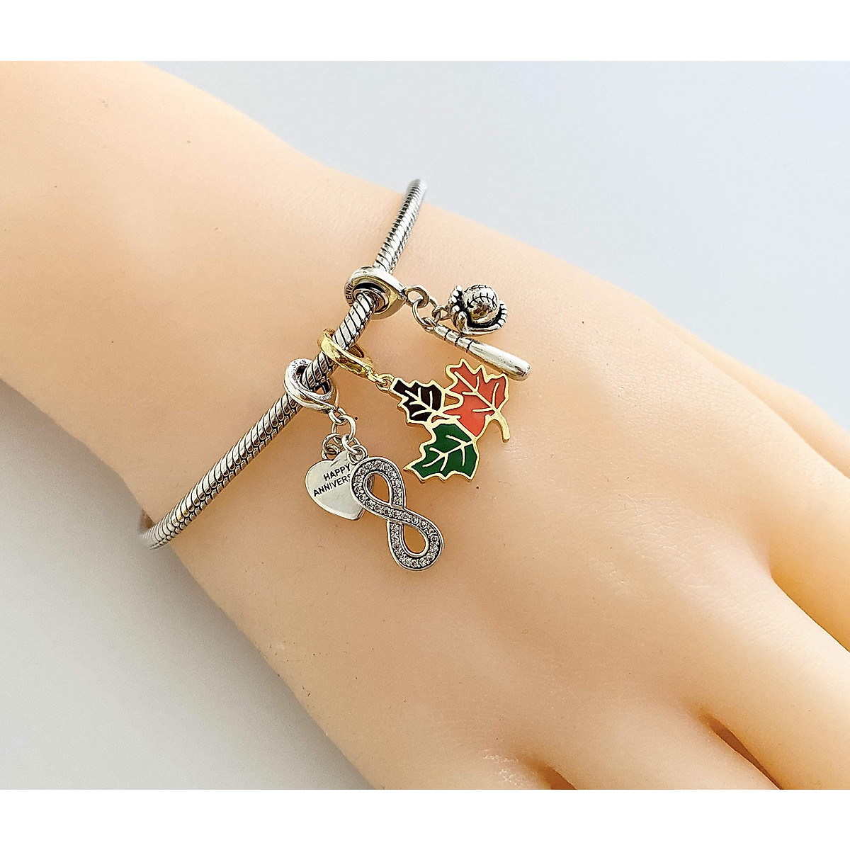 Bolenvi Baseball Bat Glove Sports 925 erling Silver Pendant Charm Bead For Pandora & Similar Charm Bracelets or Necklaces