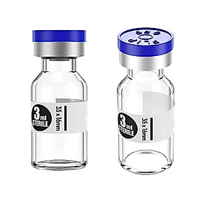 Biocomma 3ml 10pcs Sterile Empty Vial with Plastic Aluminum Flip Off Caps，Penicillin Bottle 13mm Crimp Top Sterile Transparent Borosilicate Lab Sample Vial (Transparent)