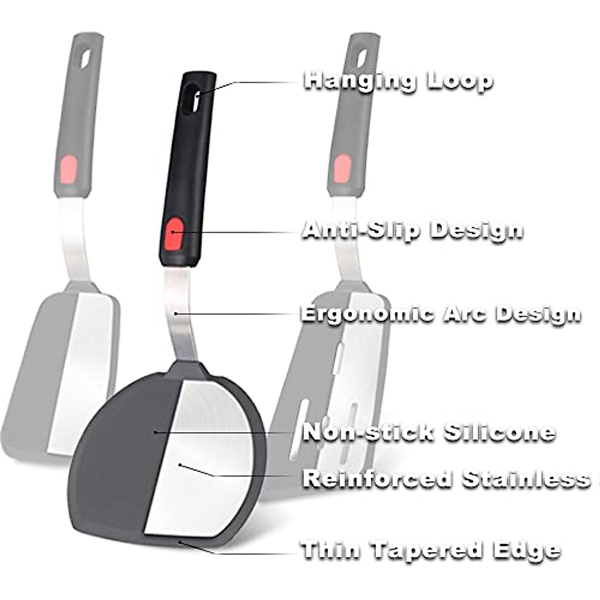 Tenta tenta kitchen Silicone Turner Wide Pancake Spatula Pizza Peel Kitchen Utensil Nonstick Cookware Safe Kitchen Flipper for Griddle Cooking and Baking- 600°F Heat-Resistant Rubber Egg Spatulas.
