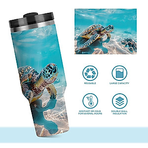 FRCSDIY Sea Turtle Insulated Tumbler with Handle and Straw Lid,30oz Leakproof Stainless Steel Cup BPA-Free Water Bottle