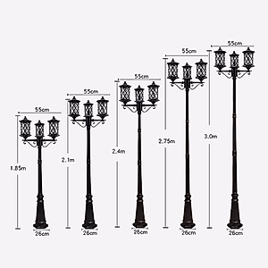 TQXDD Vintage 3-Heads Garage Landscape Street Light Outdoor Waterproof Courtyard Garden Pillar Lamp European Villa Home Retro Glass Post Lantern Aluminum High Pole Light Pathway
