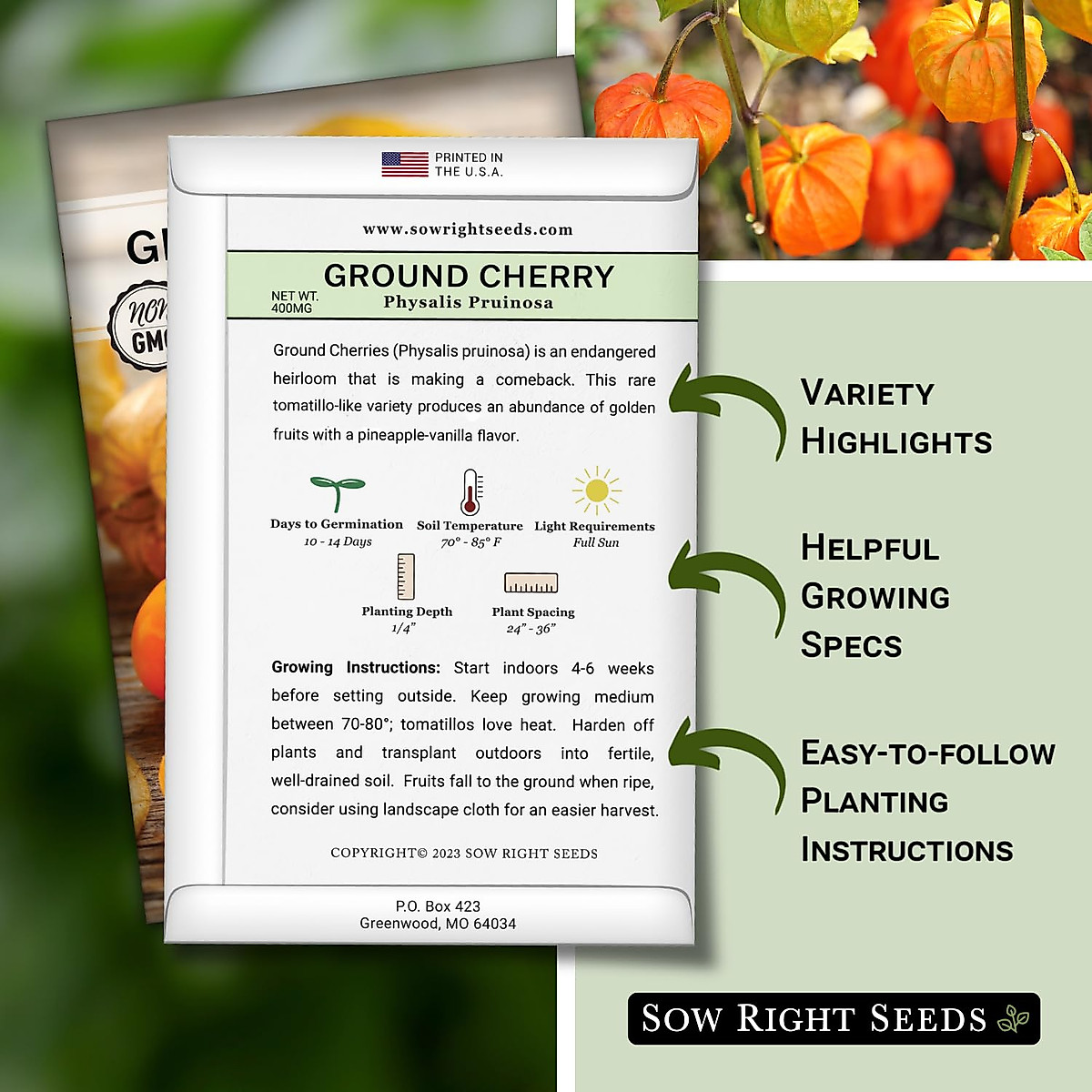 Sow Right Seeds - Ground Cherries Seeds for Planting - Non-GMO Heirloom Packet with Instructions to Plant an Outdoor Home Vegetable Garden - Mexican Husk Tomato - Endangered Variety (1)