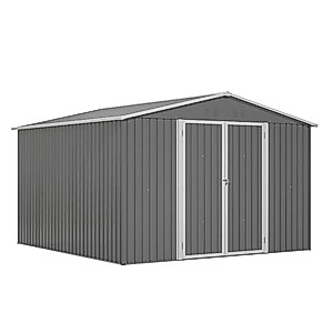 YOPTO 10×10 FT Outdoor Storage Shed,Metal Aluminum Waterproof Tool Sheds with Foundation,Doors & Vents,Heavy-Duty Sheds Unit W/Lock & Key,for Storing Bicycles,Lawnmowers,Barbeques,Gray