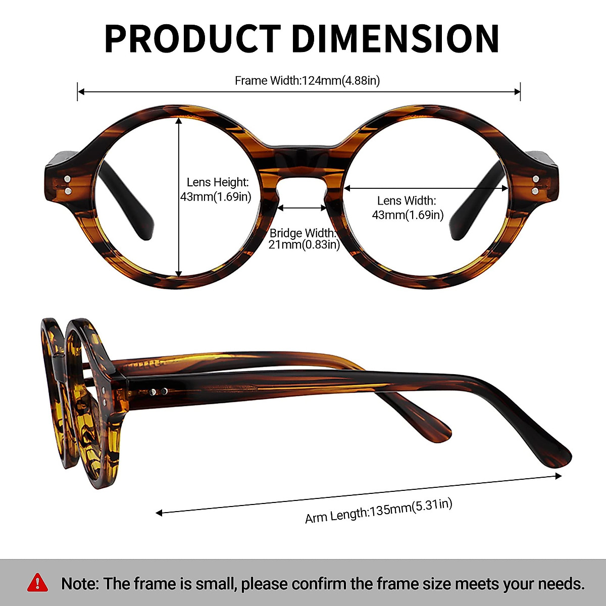 Zeelool Unisex Retro Acetate Round Eyeglasses Frame with Clear Lens Giggs FA0249-01 Tortoise