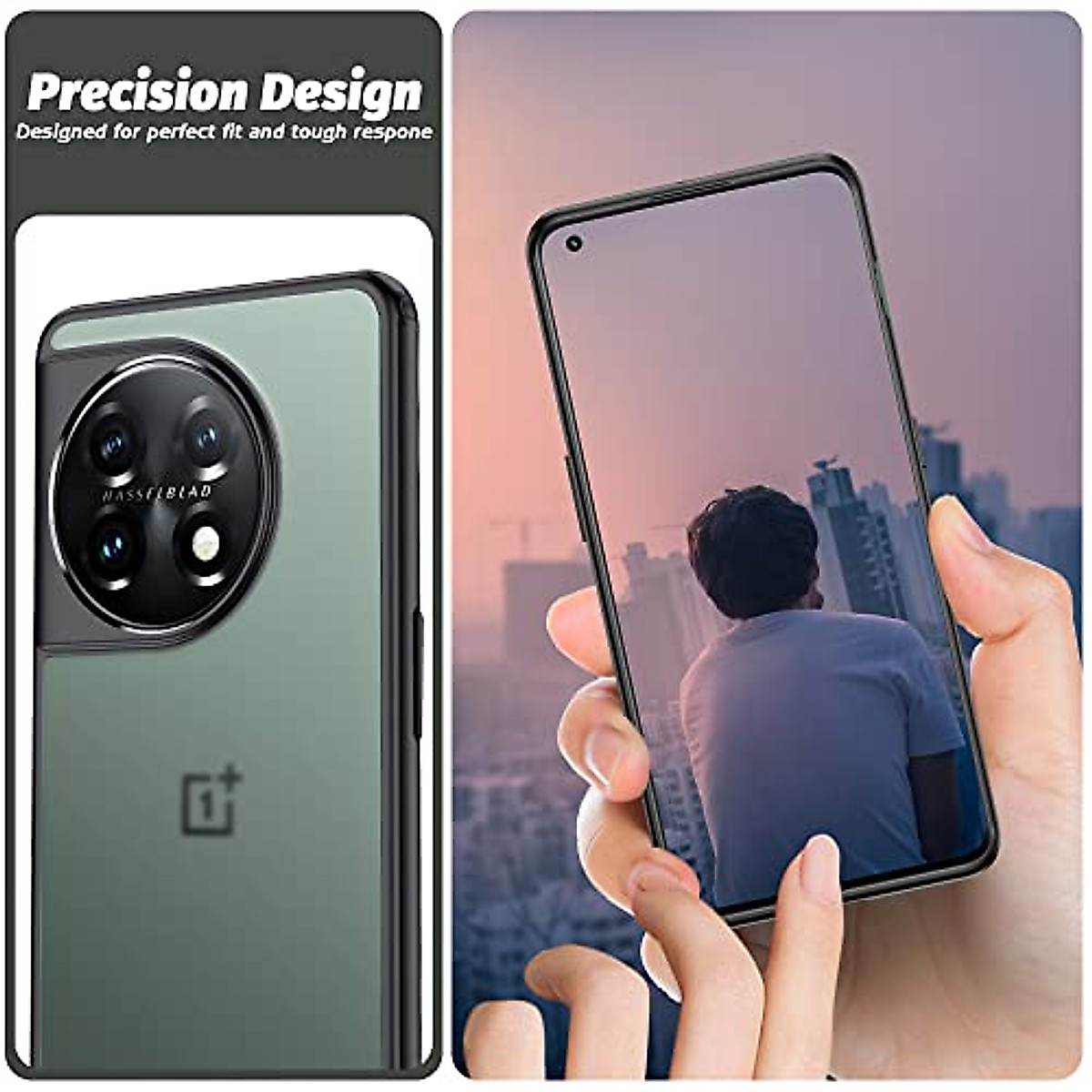 Orzero Phone Case Compatible for OnePlus 11 5G, with 2 Pack High Definition TPU Screen Protector, Matte Finish Full Body Protection Anti-Scratch Shock Proof Solid Hard Back Cover(1+2) - Frosted Black