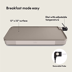 bella 12" x 22" Electric Griddle with EverGood™ Ceramic Nonstick Coating, Removable Temperature Probe, Dishwasher-Safe Drip Tray & Cool Touch Handles, Cook up to 15 Eggs, 1500 Watt, Oatmilk