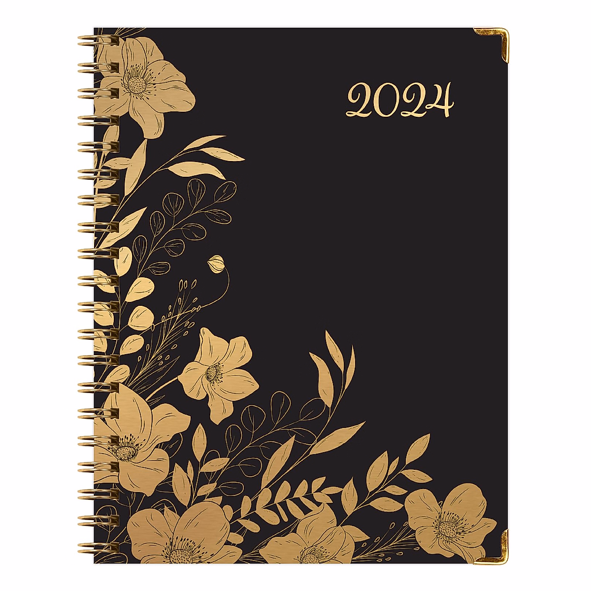 HARDCOVER 2024 Planner: (November 2023 Through December 2024) 8.5"x11" Daily Weekly Monthly Planner Yearly Agenda. Bookmark, Pocket Folder and Sticky Note Set (Golden Floral)