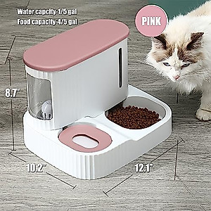 Junbec-Pet Automatic Cat Food Water Dispenser Gravity Pet Self Feeder Dry Food Bowl and Watering Supplies Dispenser for Indoor Small Medium Dog Puppy Kitten 2 in 1 (Pink)