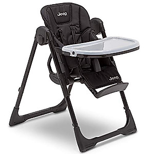 Jeep Classic Convertible 2-in-1 High Chair for Babies and Toddlers with Adjustable Height, Recline & Footrest - Dishwasher Safe Meal Tray, Midnight Black