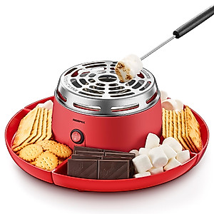 S'mores Maker Tabletop Indoor, Reemix Flameless Electric Marshmallow Roaster with 4 Detachable Trays & 6 Roasting Forks, Date Night Fun Kids Family Activity, Red
