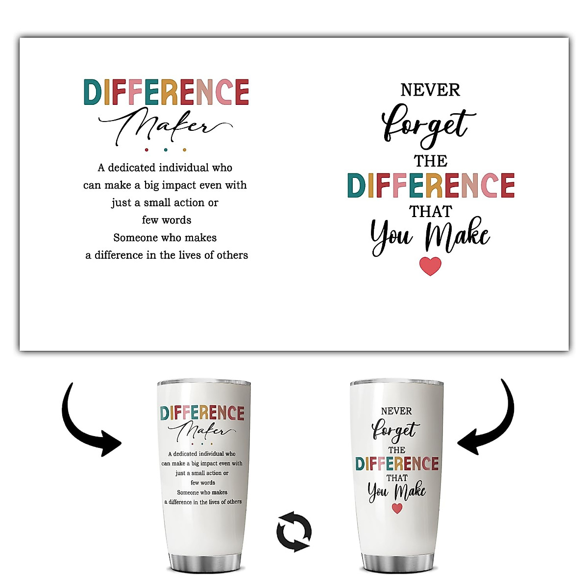 20 Oz Tumbler Difference Maker Gift, Making A Difference Gifts, Thank You Tumbler - Christmas, Birthday Gifts For Women, appreciation gifts for Boss, Leader, Employee, Coworkers, Teachers