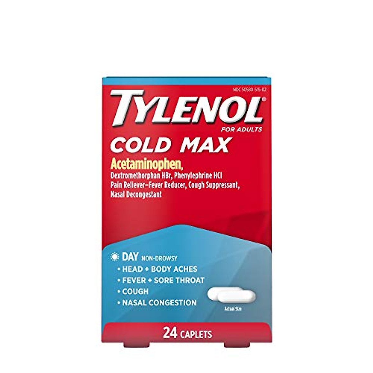 Tylenol Cold Max Daytime Non-Drowsy Cold and Flu Relief, Acetaminophen, 24 ct
