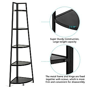 Acllkswx 70 inch Rustic Corner Shelf 5 Tier Tall Corner Bookshelf Bookcase Plant Stand for Living Room, Kitchen, Home Office (Black)