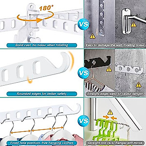 SKIKEN White Closet Hanger with Swing Arm, 8-Hole Heavy Duty Coat Hanger, Space Saver for Closet, Small Drying Hanger Rack for Laundry Room, Bathroom, Sturdy, Aluminum (1Pack, White)