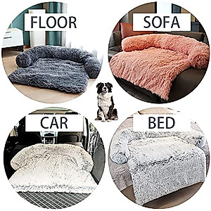 Tinaco Luxurious Calming Dogs/Cats Bed Mats, Washable Removable Couch Cover, Plush Long Fur Mat for Pets, Waterproof Lining, Perfect for Small, Medium and Large Dogs and Cats (Gradient Gray, XL)