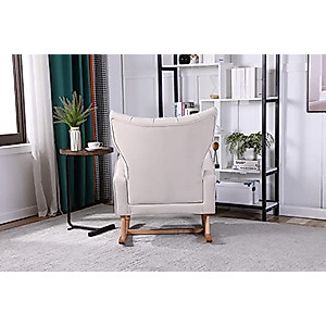 Ergonomic Nursery Rocking Chair-High Back Rocking Chair Comfortable Rocker with Fabric Padded Seat,Perfect for Living Room, Bedroom, Baby Room, and Balcony,Beige