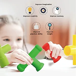 Tucimibo STEM Pipes & Joints Tube Building Blocks Sensory Toy Set for Toddler Boys Girls Kids, 100 Pcs Creative Locks Construction Educational Preschool Learning Child Gift with Wheels