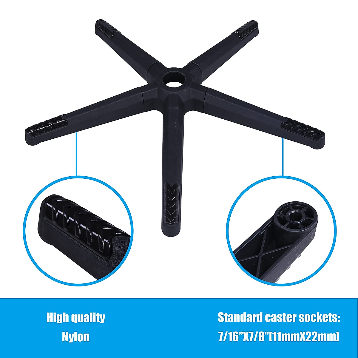 Frassie 28 inch Nylon Gaming Chair Base with 5 Casters, Heavy Duty Office Chair Base Replacement Part (Black)