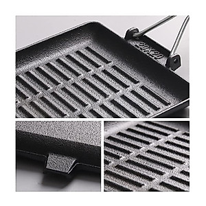 N/A Cast Iron Skillet Folding Handle Pan Grill Grill Fish Pan Household Frying Meat Striped Grill Pan Pan (Color : D, Size : 28cm)