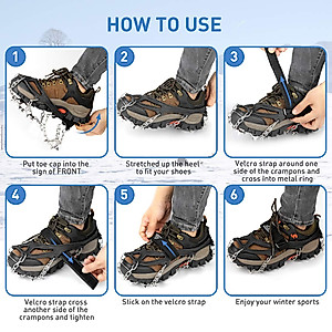 Traction Cleats Ice Snow Grips with 20 Stainless Steel Spikes for Walking, Jogging, Climbing, Fishing, and Hiking