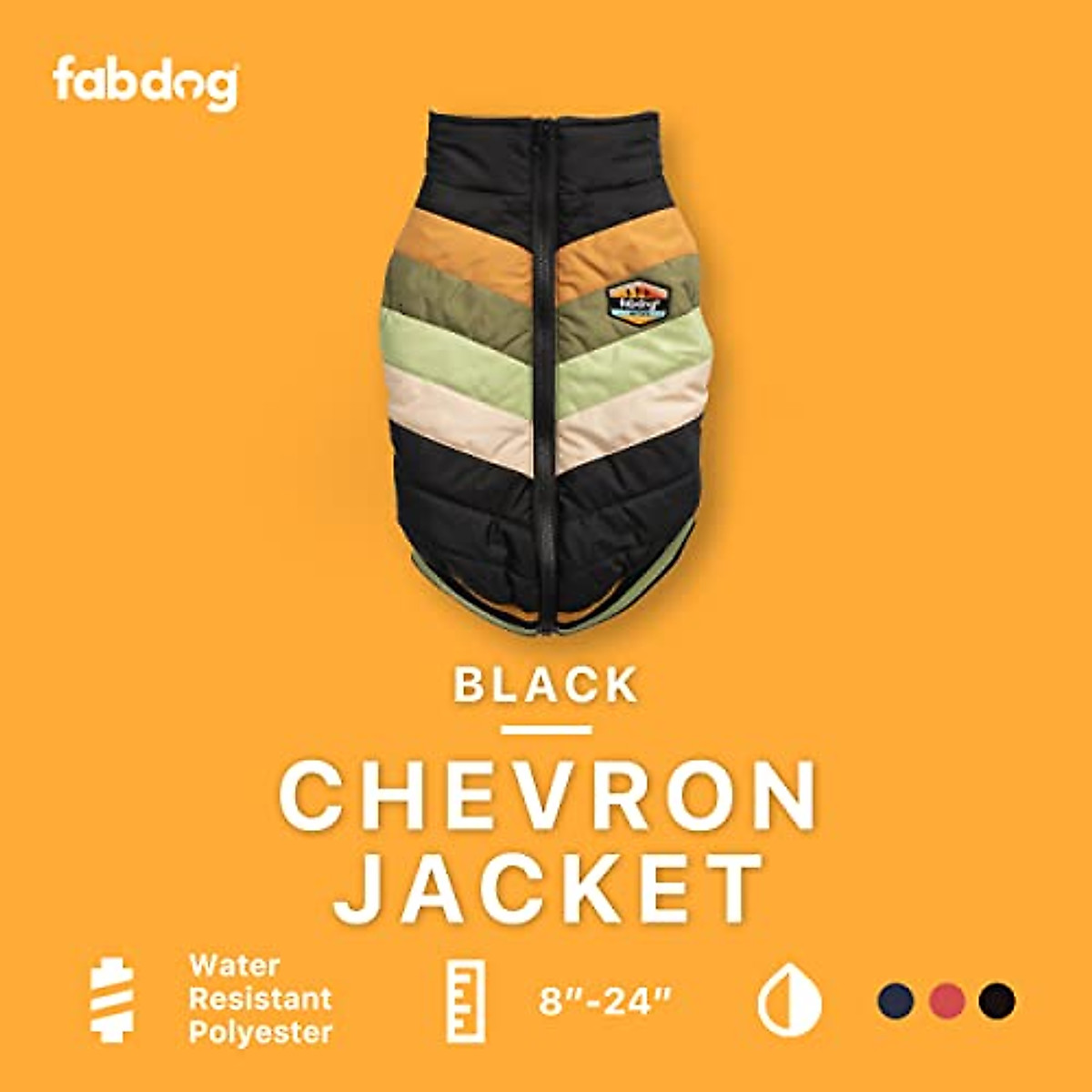 fabdog Dog Puffer Jacket - Chevron Dog Coats for All Breeds - Comfy & Durable Dog Jackets with Personality - Ideal Gifts - Clothes Fit Necks 12"| Black