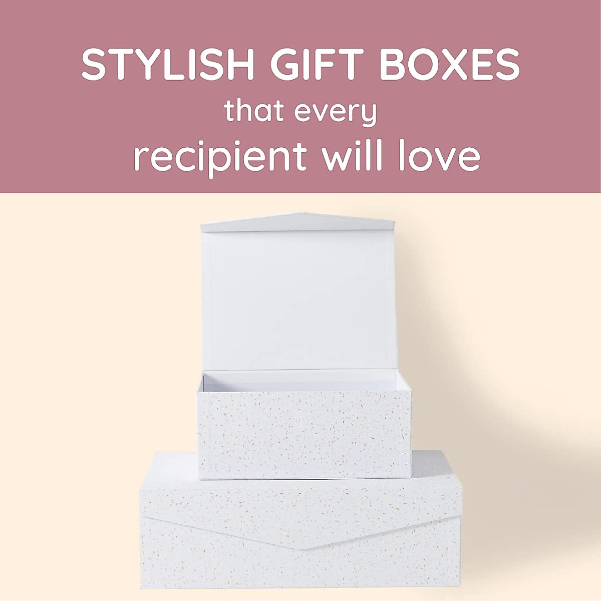 Soul & Lane Magnetic Gift Boxes with Lids (White and Gold, Pack of 2): Bridesmaid Gifts Cartons, Nesting Cardboard Christmas Boxes for Gifts, Stacking Mache Customizable Containers for Presents