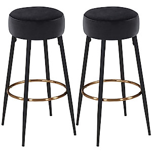 DUHOME Set of 2, Modern Round Velvet Bar Stools, Height 30 Inches, Kitchen Breakfast Round Dining Chair Height for Coffee Shop, Bar, Home Balcony(2pcs, Black)