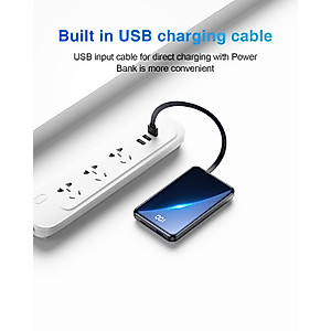 Portable Charger small Power Bank 12000mAh,Mini Fast Charging Power Bank,Battery Bank with Built-in Cables,2 Input and 4 output External Battery Pack Compatible with iPhone14/13/12/11/10/9/Android etc