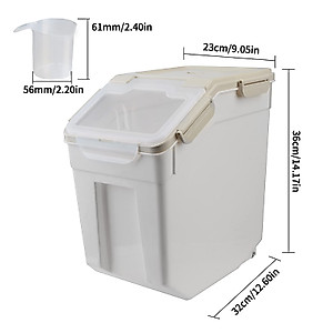 2 Pack Rice Container 25 lbs, 15KG Airtight Flour Storage Containers Bin with Wheels Seal Locking Lid, BPA Free, Measuring Cup & Scoop, Grain Container for Bulk Sugar, Cereal, Beans (Grey)