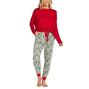 Mud Pie Womens Holiday Christmas Pajamas Set, Red, Small