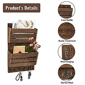 COZYYROME Key Holder for Wall Decorative, Mail Holder Organizer Wall Mount with 4  Key Hooks Key Hangers for Wall Perfect Office Wall Organizer with Key Rack Mail and Key Holder for Entryway, Hallway