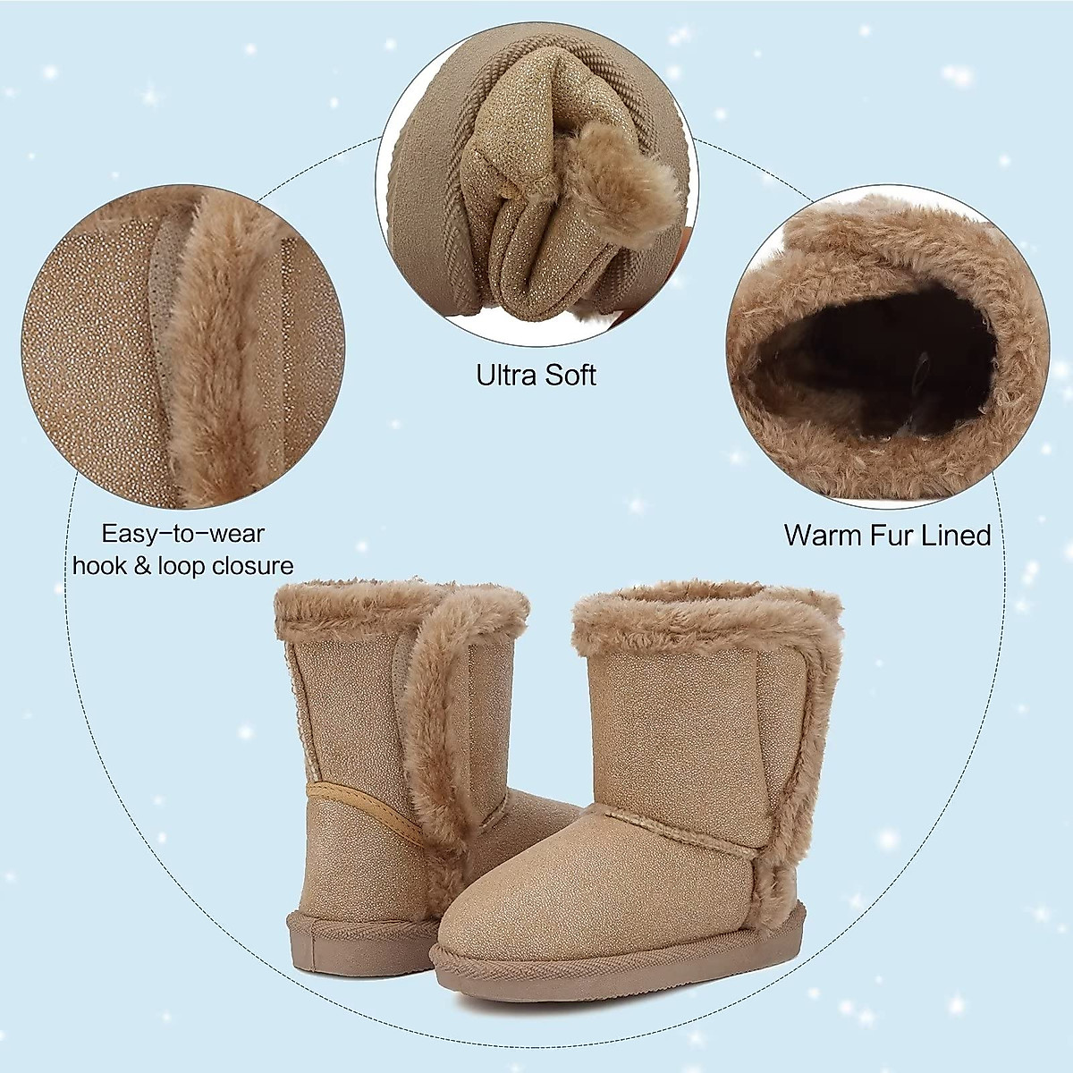 CIOR Toddler Snow Boots for Girls Boys Winter Warm Kids Boots Outdoor Shoes U121ELTX01-T.Khaki-21