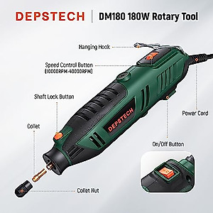DEPSTECH Rotary Tool, 180W Power Multi Tools Kit 6 Variable Speed 40000RPM Max, Universal Keyless Chuck & Flex Shaft, 128Pcs Accessories Electric Drill Set for Carving, Drilling, Sanding, DIY Craft