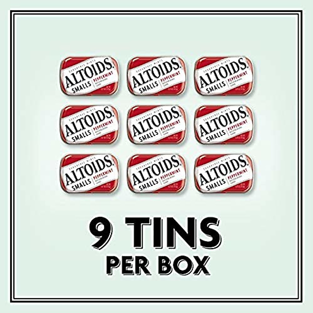 ALTOIDS Small Peppermint Breath Mints Sugar Free Hard Candy Bulk, 0.37 oz Tin (Pack of 9)