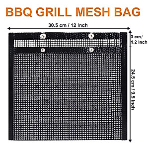 2 PCS BBQ Mesh Grill Bags for Outdoor Grill, Non-Stick Barbecue Bags Reusable for Charcoal Gas Electric Grills Smokers BBQ Veggie Grill Bags for Cooking Vegetables Grilling Bag Pouches Heat-Resistant