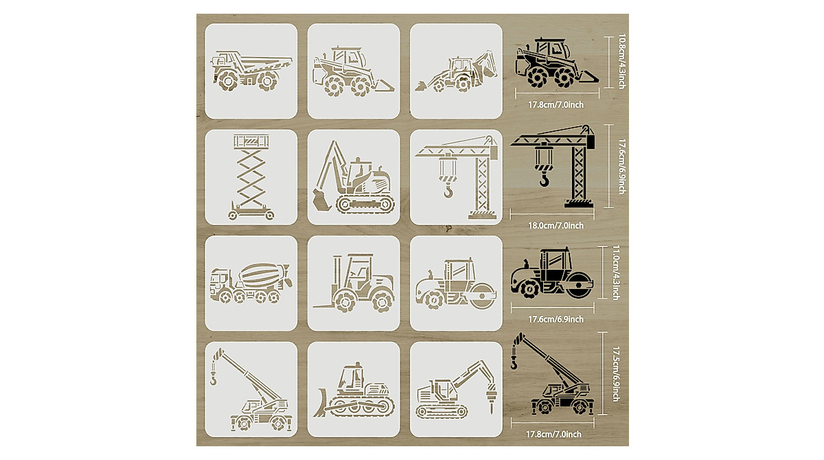 12 Pcs Construction Vehicle Stencils for Creative Painting