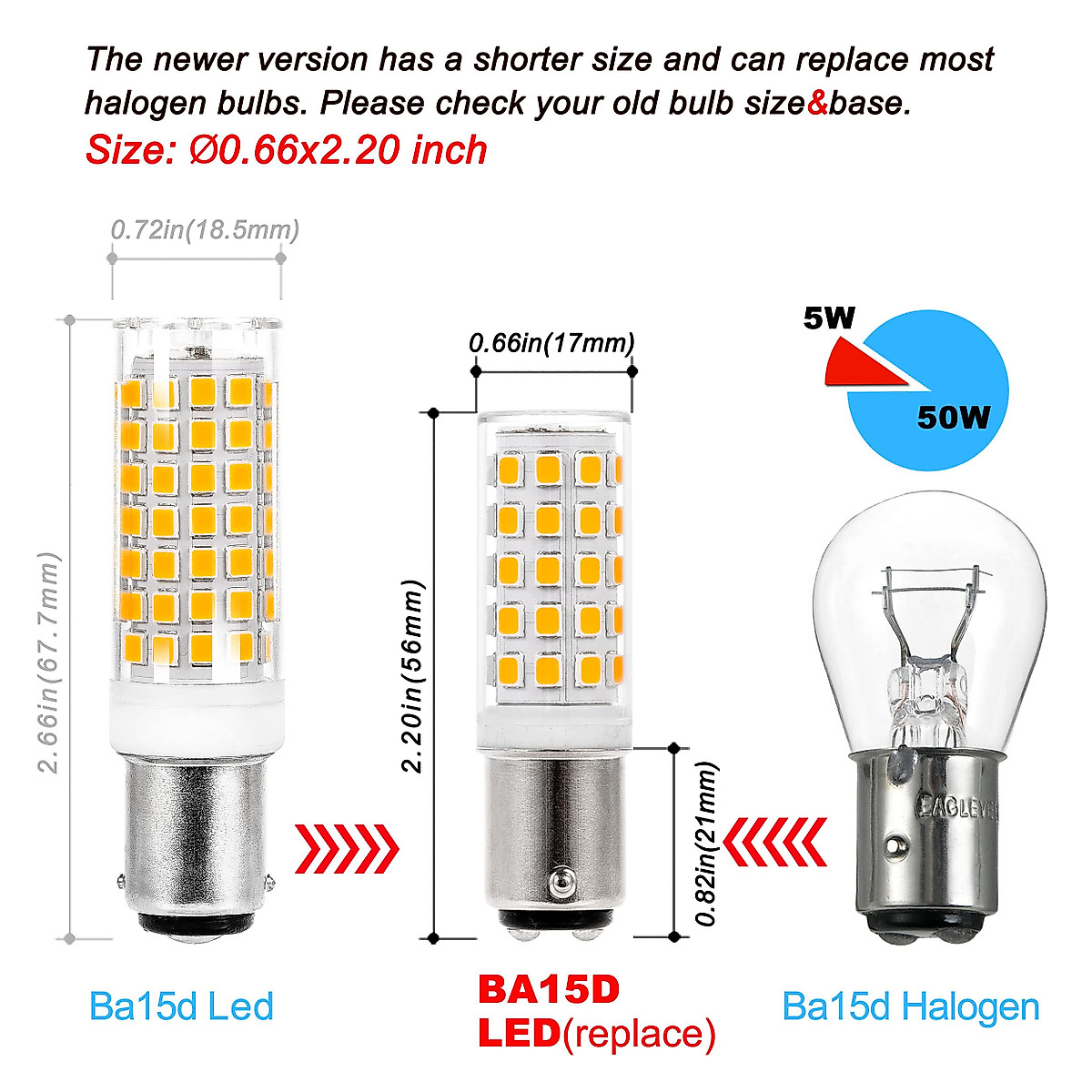 Ziomitus BA15D 120 Volt Double Contact/DC Bayonet Base Led Light Bulbs 50 Watt-75 Watt Replacement, T3/T4/C7/S6, 2700K Soft Warm White BA15D 5W Led Sewing Machine Bulbs, Non-dimmable, 5Pack