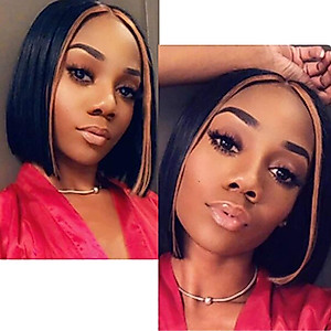 Akabsh 9A Grade Brazilian Straight Bob Wig with Highlight tl27 13×4 Short Human Hair Lace Front Wigs 150% Density Human Hair Lace Closure Wigs Front Short Human Hair Wigs