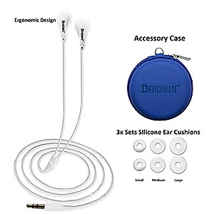 DEVICEMATE in-Ear Headphones, Wired Earbuds, Ergonomic Earphones. Stereo, Noise Isolating, Comfort Fit, Durable Quality, Compatible with Apple & Android Devices. No Mic. Blue Earbud Case