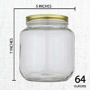 kitchentoolz 6 Pack of Glass Mason Jar Half Gallon Wide Mouth with Airtight Metal Lid - Safe for Fermenting Kombucha Kefir, Herb Drying & Extraction Curing Pickling, Storing and Canning