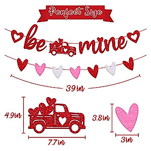 Happy Valentine’s Day Be Mine Banner Valentine Decoration Wedding Engagement Bridal Shower Romantic Theme Party Supplies I Love You XOXO Glitter Pink Red Decoration