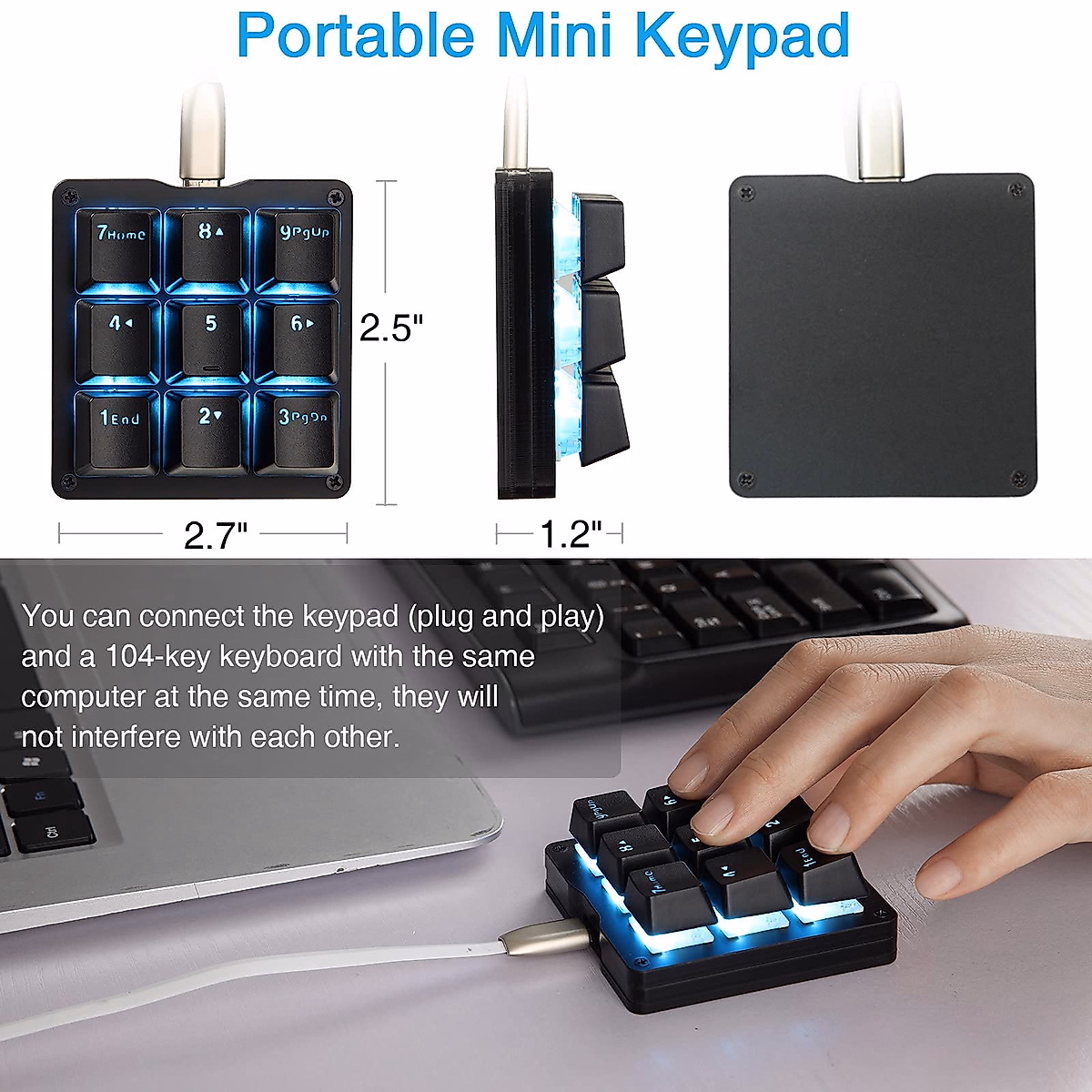 Koolertron Mechanical Numpad Macro Keyboard, 9-Key Numeric Keypad LED Backlit Gaming Keyboard, Fully Programmable Number Pad Keyboard, Computer High Ground Mechanical Macro Number Keypad