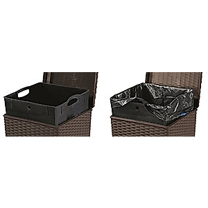 Keter Pacific 33 Gallon Resin Rattan Large Outdoor Trash Can with Lid – Perfect for Backyard Hosting, Patio and Kitchen Use, Brown