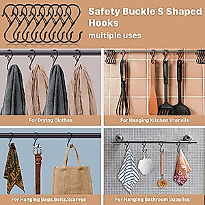 30 Pack S Hooks for Hanging,S Hooks with Safety Buckle,Heavy Duty S Shaped Hooks,3.55 inch Rustproof S Hanging Hooks,Black S Hooks for Hanging Plants Kitchen Utensil Pots Pans Bathroom Closet Garden