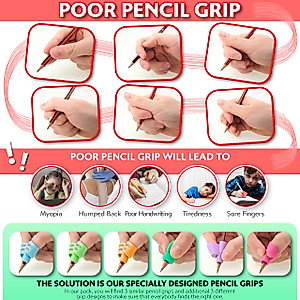 Stylo Pack of 6 Pencil Grips for Kids Handwriting, Perfect Pencil Holders for Kids Home Schooling and Preschool - Writing Tools for Kids, Assorted Pen Grips, Christmas Gifts