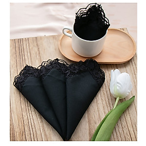 SrffbreMeOly Woemsn Handkerchiefs White Soft Cotton Embroidery Black Ladies Lace Hankies Black 3Pieces black One Size