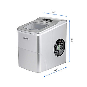 KUPPET Ice Maker Machine for Countertop, Portable Automatic Ice Maker with LCD Display, 9 Ice Cubes Ready in 6min, 26 lbs/Day - for Parties/Home/Office/Bar, Ice Scoop and Basket (Silver)