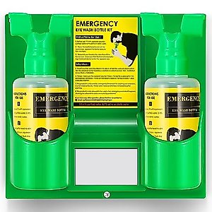 CGOLDENWALL Emergency Eye Wash Station Portable Wall Mounted Eyewash Station Double 500ml Empty Eyewash Replacement Bottle Eye Washing Kit for Personal Use, Without Eyewash Solution